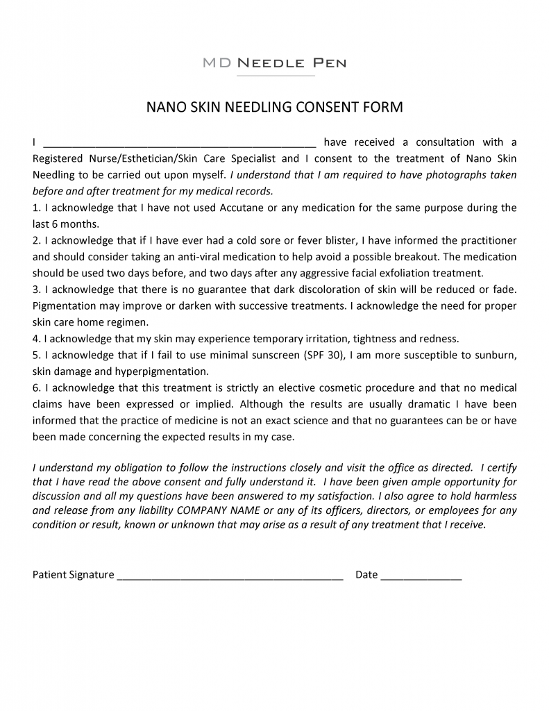 Nano Needling Consent Form - MD Needle Pen